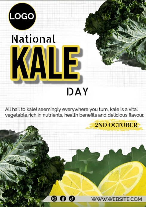White Modern & Minimal National Kale Day A4 Template | PosterMyWall