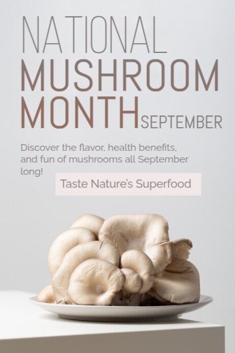 White Modern & Minimal National Mushroom Month Poster Template ...
