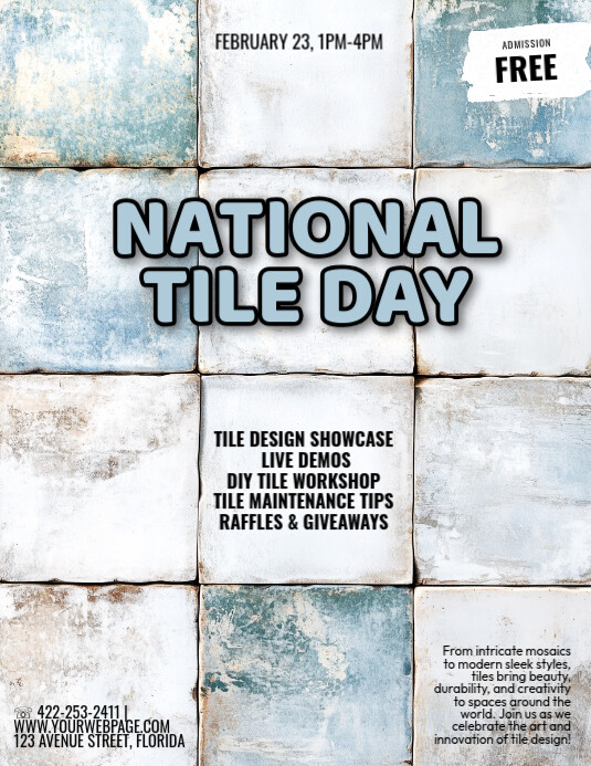 White Modern & Minimal National Tile Day Celebration Flyer (us Letter ...