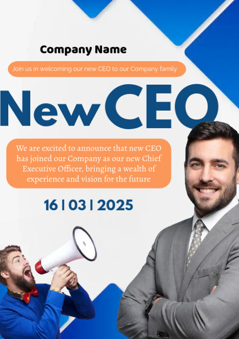 White Modern & Minimal New Ceo Announcement A1 Template | PosterMyWall
