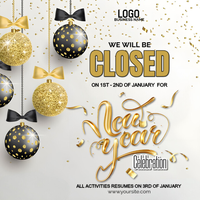 White Modern & Minimal New Year Closed Announcement Instagram Post Template | PosterMyWall