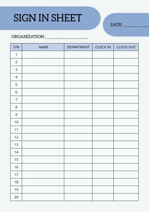 Copy of White Modern & Minimal Office Sign In Sheet A4 | PosterMyWall