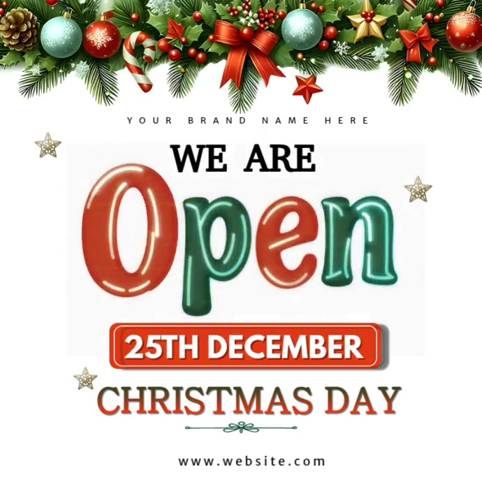 Plantilla de White Modern & Minimal Open For Christmas Holidays Design ...
