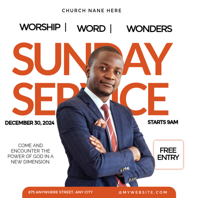 White Modern & Minimal Orange Sunday Service Instagram Post Template ...