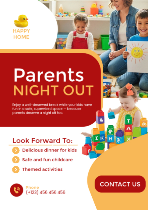 White Modern & Minimal Parents’ Night Out A2 Template | PosterMyWall