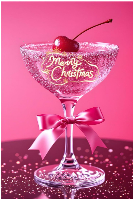 White Modern & Minimal Pink Christmas Cocktail Greeting Poster Template ...
