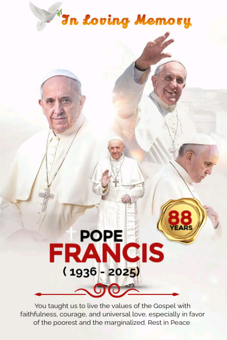Plantilla de White Modern & Minimal Pope Francis Memorial Poster ...