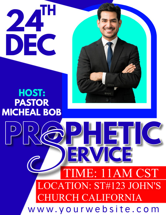 White Modern & Minimal Prophetic Service Flye Template | PosterMyWall