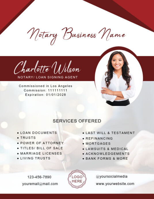 White Modern & Minimal Red Notary Service Flyer Flyer (us Letter ...