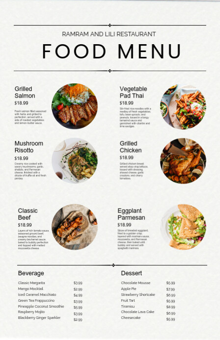 Copy of White Modern & Minimal Restaurant Menu Tabloid | PosterMyWall