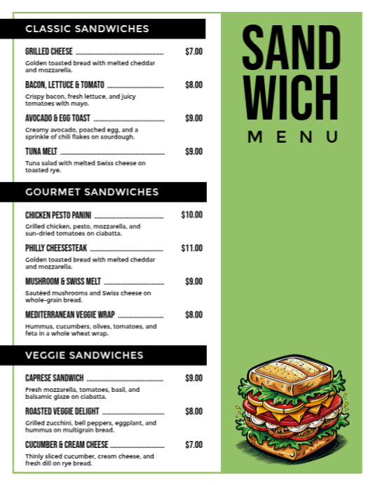 Copy of White Modern & Minimal Sandwich Menu Flyer (Us Letter ...