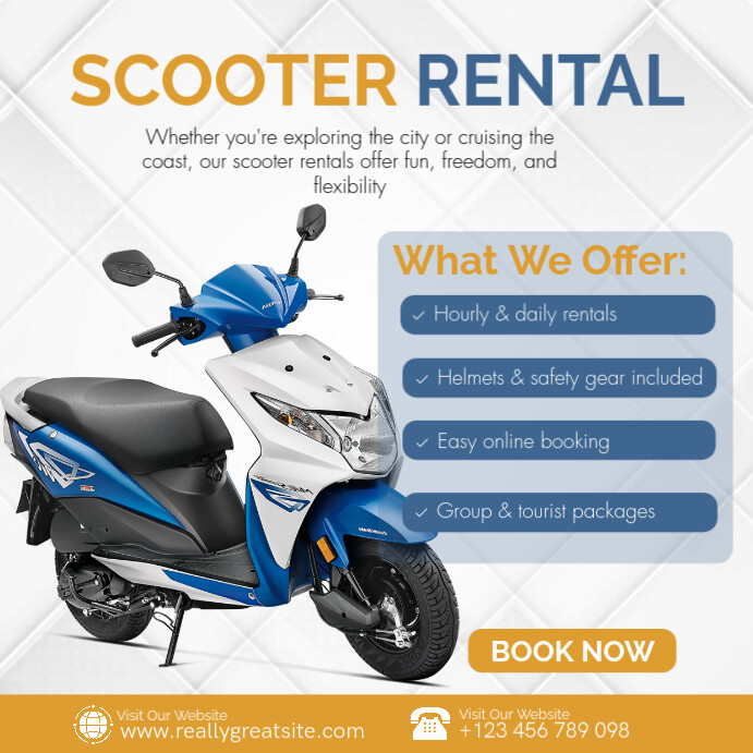 White Modern & Minimal Scooter Rental Services Promotion Template ...