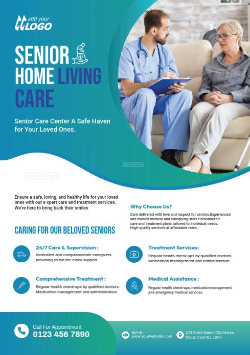 White Modern & Minimal Senior Care Flyer A4 Template | PosterMyWall