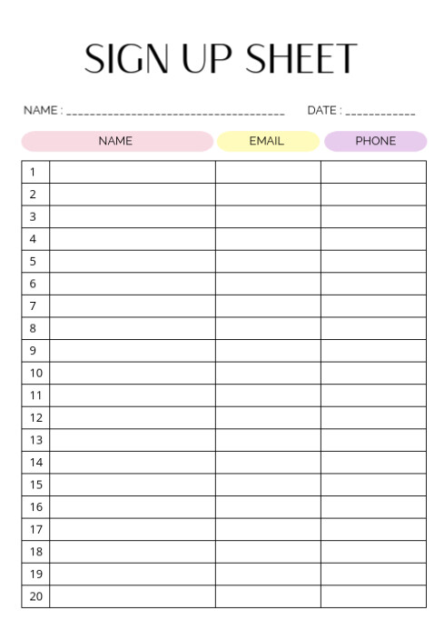 Copy of White Modern & Minimal Sign Up Sheet A4 | PosterMyWall