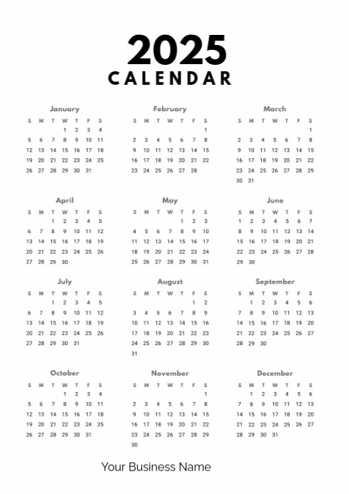 White Modern & Minimal Simple Printable 2025 Year Calendar Us A4 ...