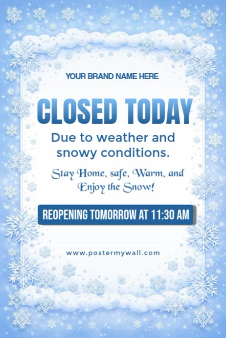White Modern & Minimal Snow Day Alert - Closed Notice For Snow Poster ...