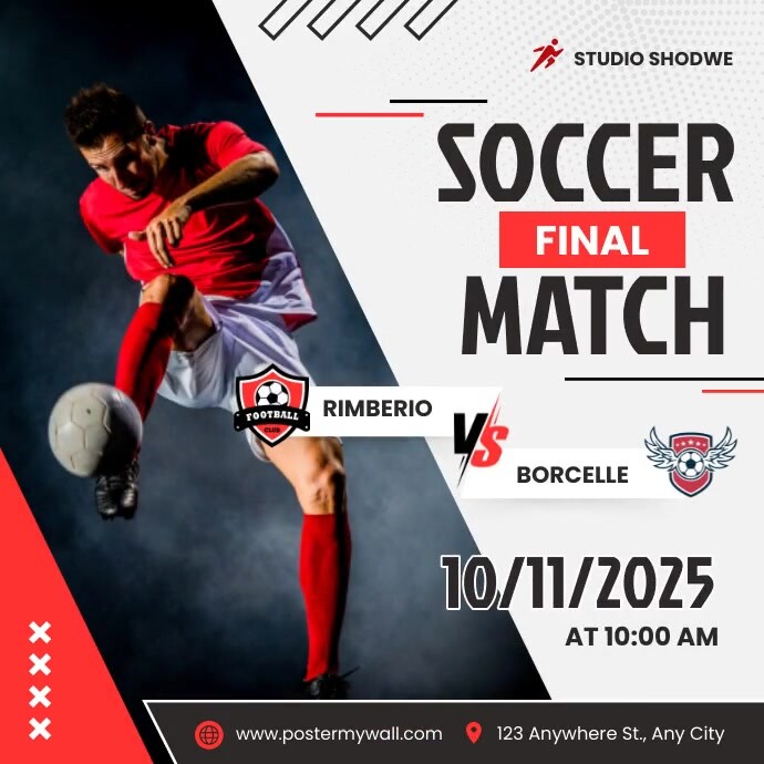 Copy of White Modern & Minimal Soccer Match Square (1 | PosterMyWall