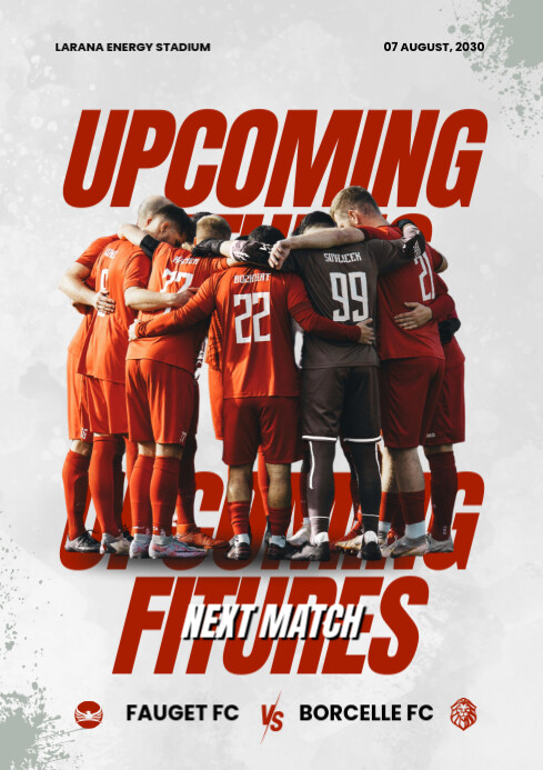 White Modern & Minimal Soccer Next Match A4 Template | PosterMyWall