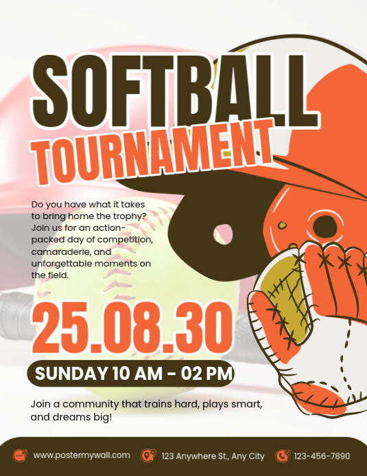 Copy of White Modern & Minimal Softball Tournament Pamflet (letter As) | PosterMyWall