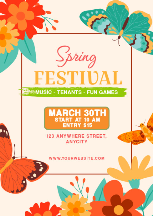 White Modern & Minimal Spring Festival A4 Template | PosterMyWall