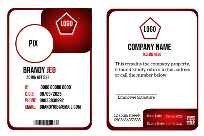 White Modern & Minimal Staff Id Card Poster Template | PosterMyWall