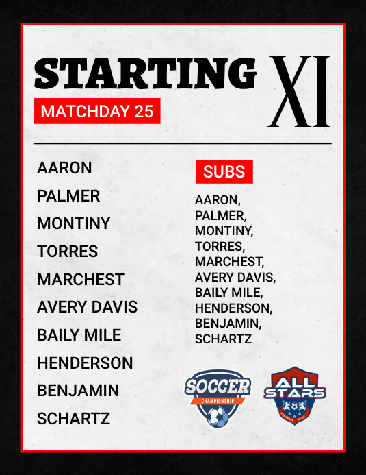 White Modern & Minimal Starting Lineup Flyer Template | PosterMyWall