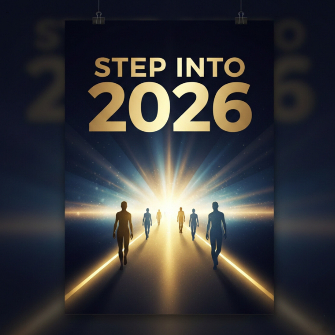 White Modern & Minimal Step Into 2026 Poster – Futuristic Happy New ...