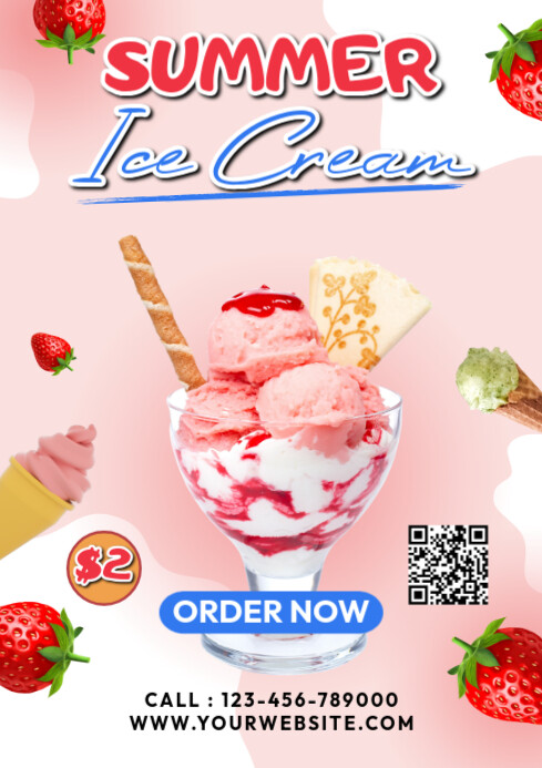 White Modern & Minimal Summer Ice Cream A2 Template | PosterMyWall