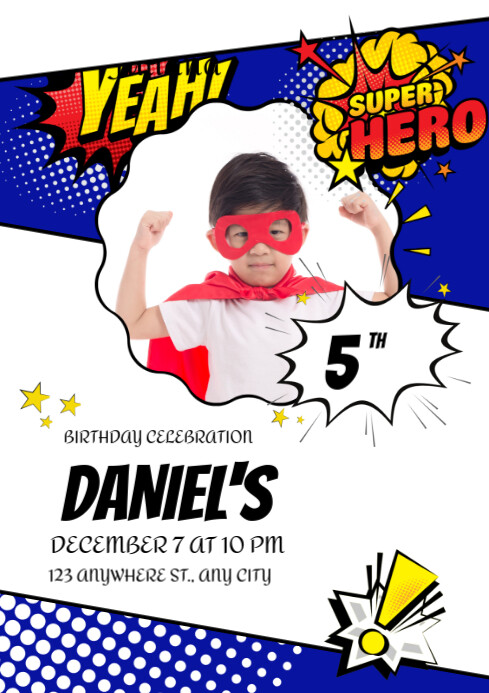 White Modern & Minimal Superhero Theme Birthday Party A4 Template ...
