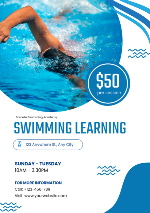 White Modern & Minimal Swimming Learning Academy Ad Flyer Design A4 ...