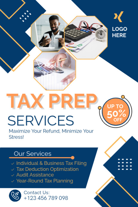 White Modern & Minimal Tax Prep Services Poster Template | PosterMyWall