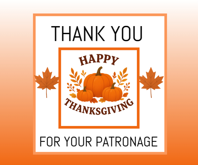 White Modern & Minimal Thanksgiving Thank You For Your Patronage ...