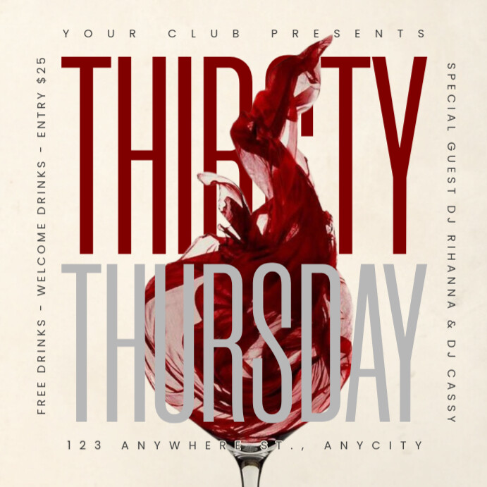 Plantilla de White Modern & Minimal Thirsty Thursday Party Instagram Post | PosterMyWall