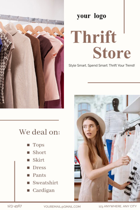 White Modern & Minimal Thrift Store Poster Template | PosterMyWall