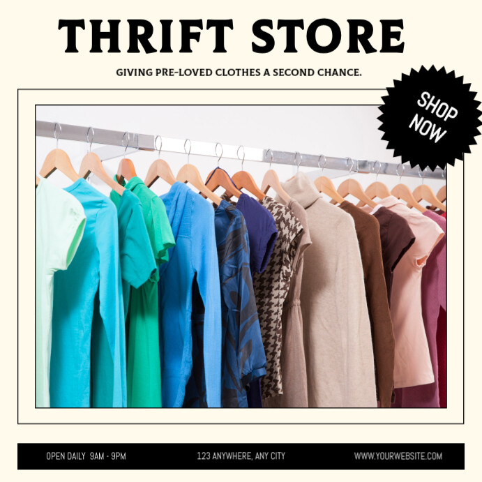 White Modern & Minimal Thrift Store Poster Template | PosterMyWall