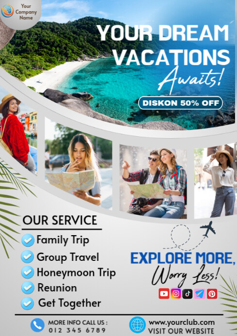 White Modern & Minimal Tour Travel Promotion A4 Template | PosterMyWall