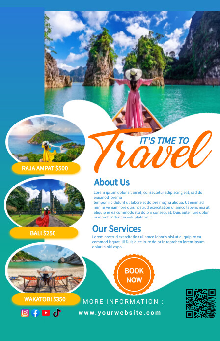 White Modern & Minimal Travel And Tour Tabloi Template | PosterMyWall