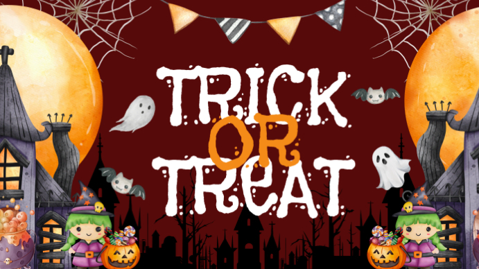 White Modern & Minimal Trick Or Treat Digital Display (16:9) Template ...