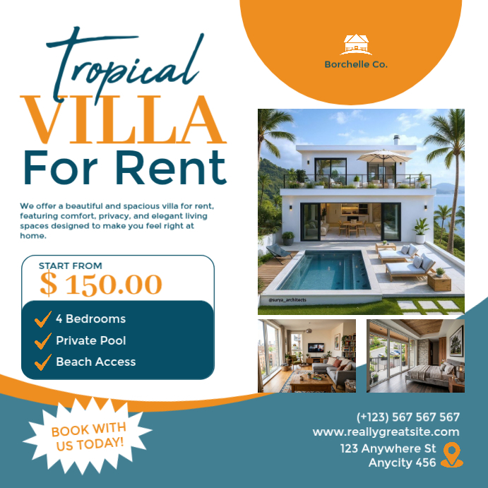 White Villa Rental Instagram Ad Template | PosterMyWall