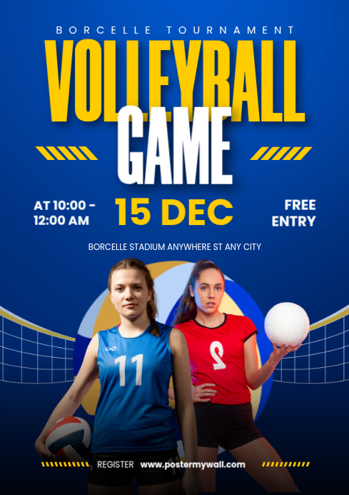 White Modern & Minimal Volleyball Game Event A4 Template | PosterMyWall