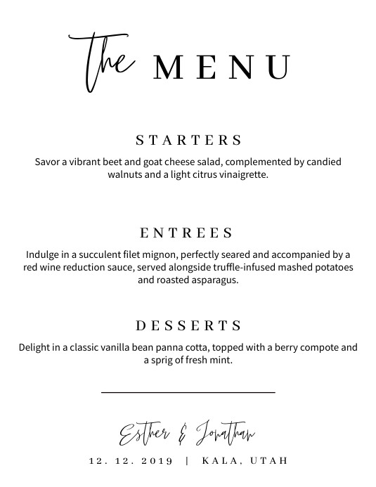 Copy of White Modern & Minimal Wedding Menu Card Flye | PosterMyWall