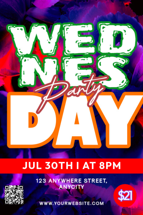 White Modern & Minimal Wednesday Party Poster Template | PosterMyWall