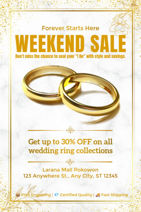 White Modern & Minimal Weekend Sale Couple Rings Poster Template | PosterMyWall
