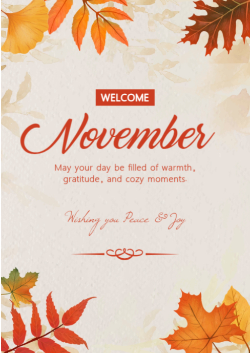 White Modern & Minimal Welcome November A6 Template | PosterMyWall