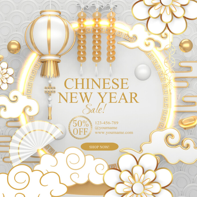 White Modern & Minimal White Gold Chinese New Year Instagram Post ...