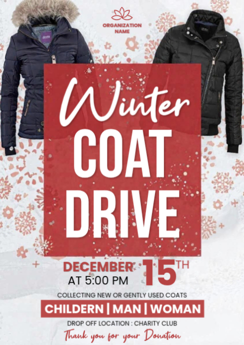 White Modern & Minimal Winter Coat Drive A6 Template | PosterMyWall