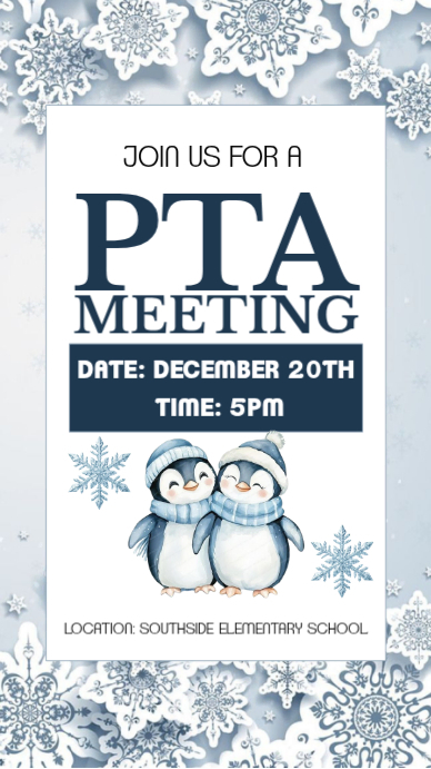 White Modern & Minimal Winter School Pta Meeting Ad Instagram Story ...
