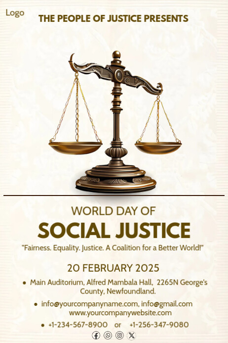 Plantilla de White Modern & Minimal World Day Of Social Justice Poster ...