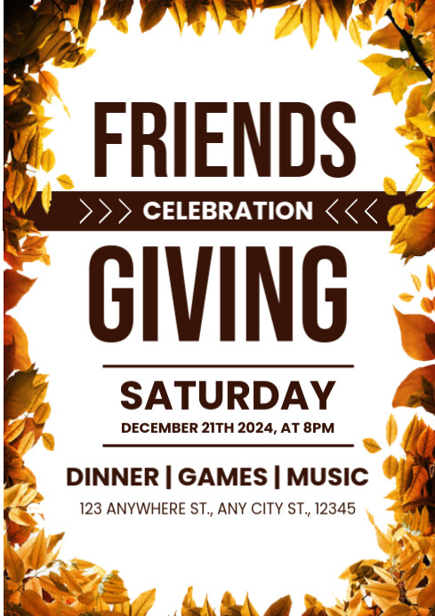 White Modern & Minimal Yellow Friendsgiving A4 Template | PosterMyWall