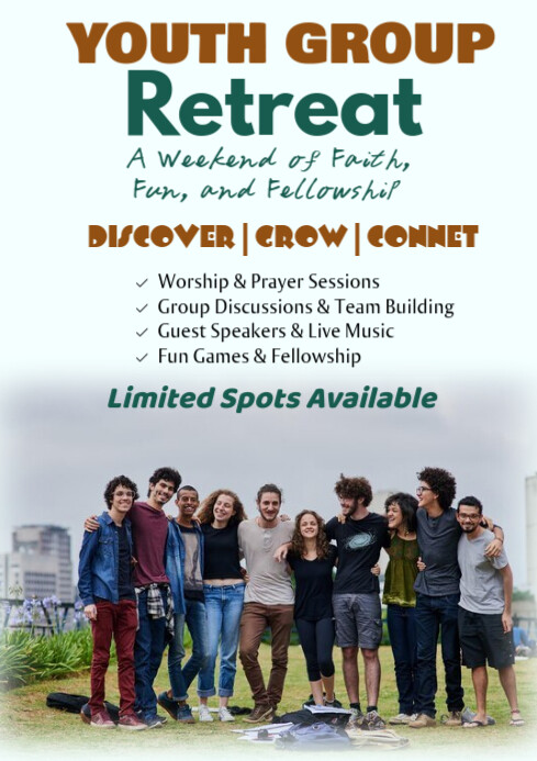 White Modern & Minimal Youth Group Retreat A4 Template | PosterMyWall